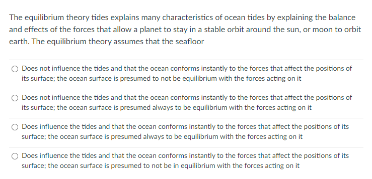 Solved The equilibrium theory tides explains many | Chegg.com