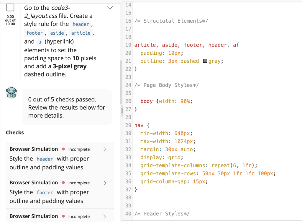 Solved 14 15 0 00 Out Of 10 00 Go To The Code3 2 layout css Chegg