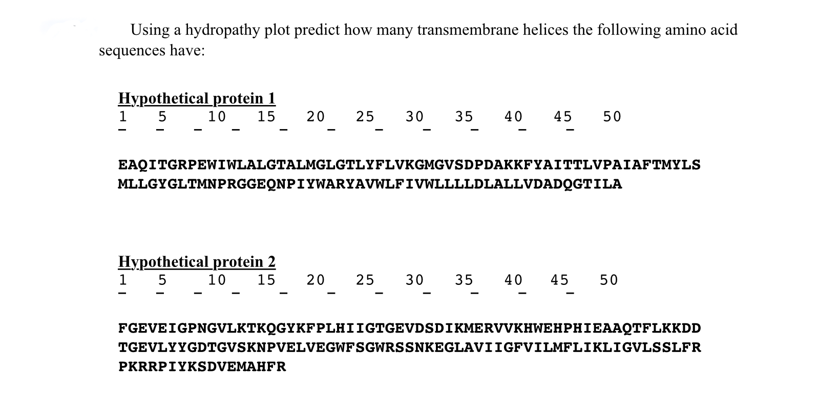Solved Using a hydropathy plot predict how many | Chegg.com