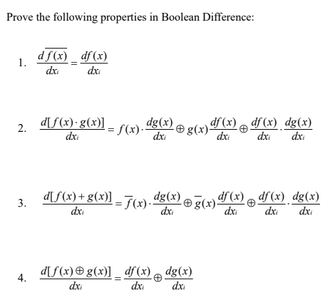 Solved Prove the following properties in Boolean Difference: | Chegg.com