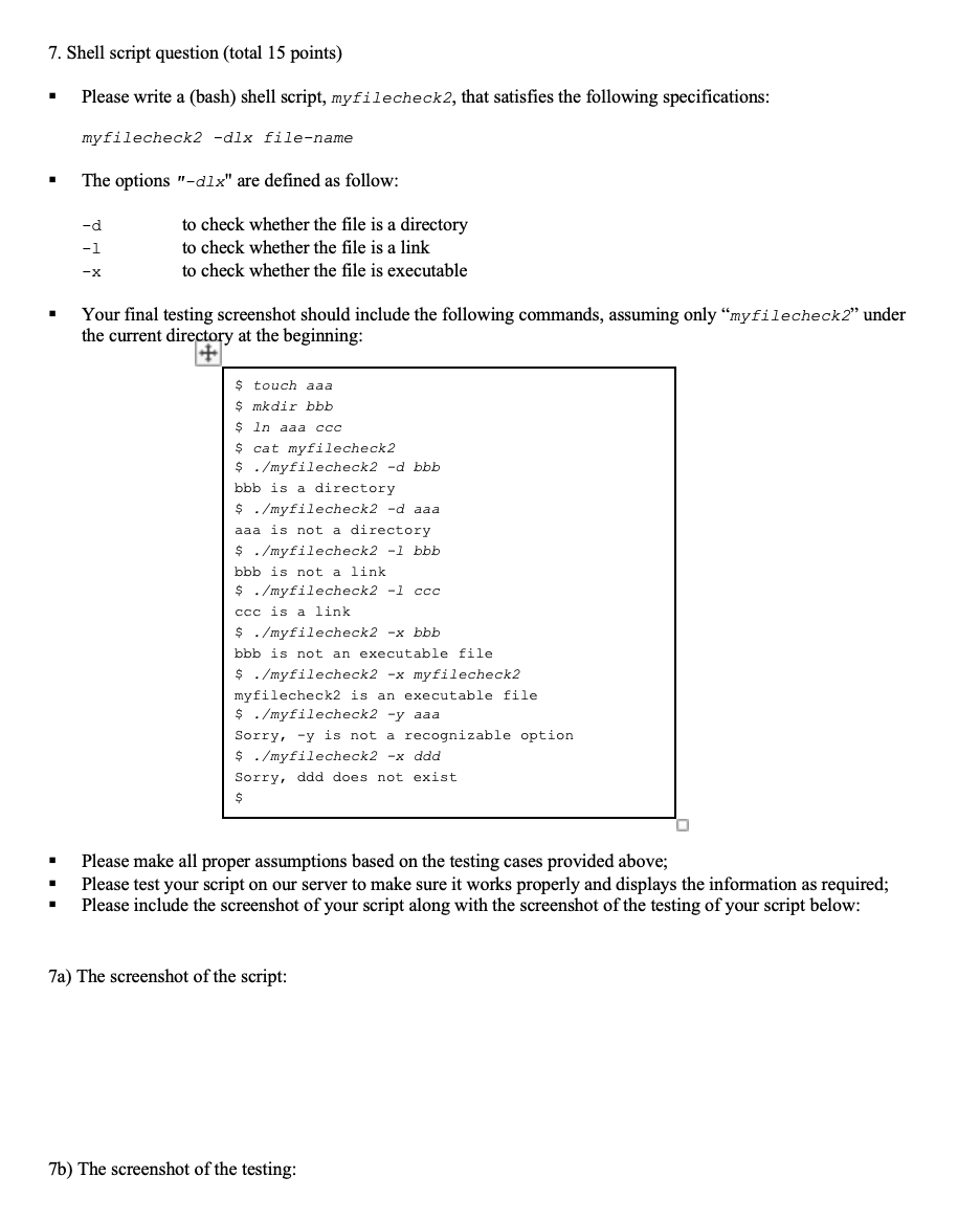 Solved 7 Shell Script Question Total 15 Points Please 0378