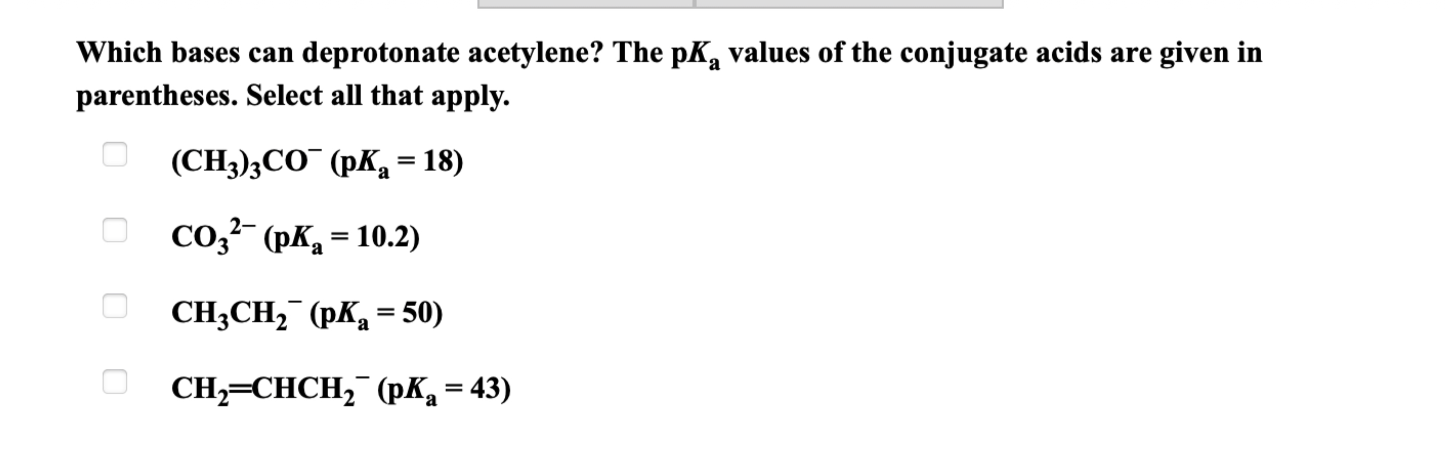 Solved Which bases can deprotonate acetylene? The pKa | Chegg.com