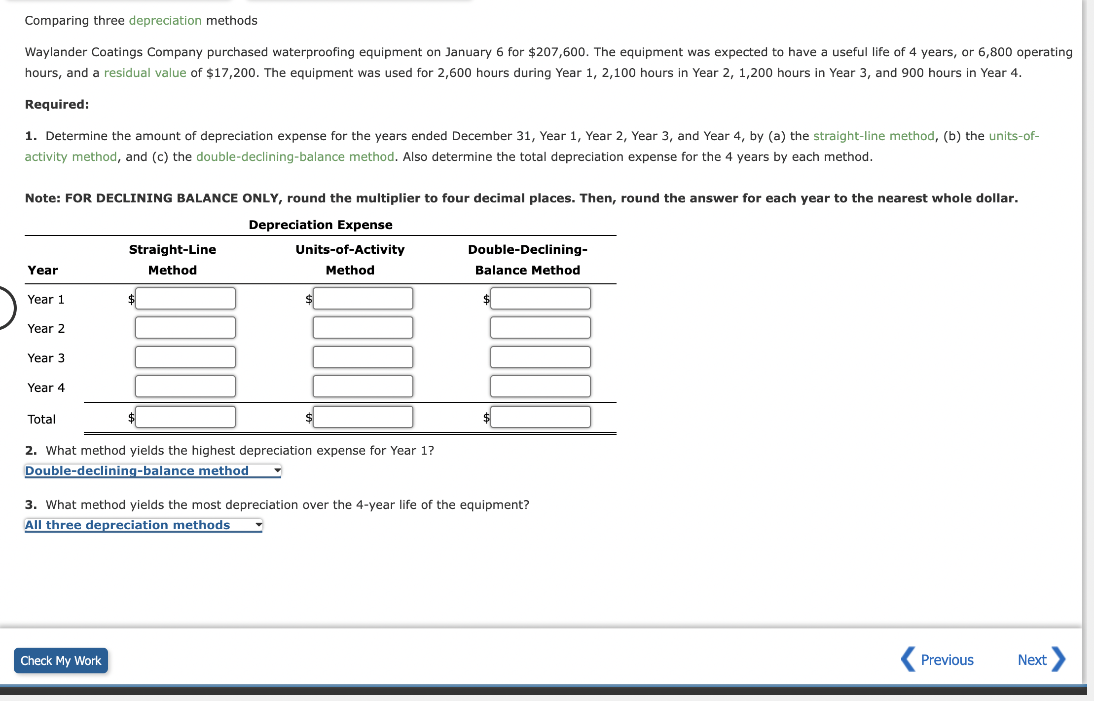 Solved Comparing three depreciation methods Waylander | Chegg.com