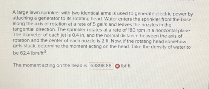 Solved A large lawn sprinkler with two identical arms is | Chegg.com