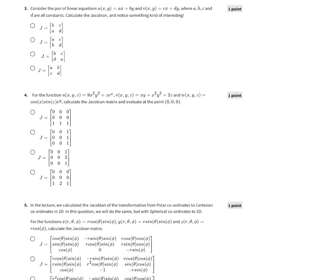 Solved 1 In This Quiz You Will Calculate The Jacobian 