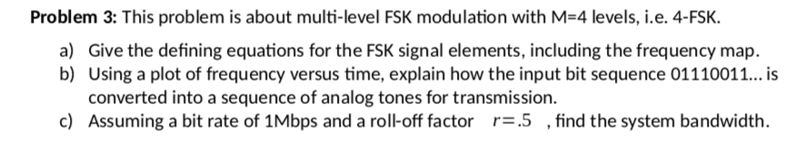 Solved Problem 3: This problem is about multi-level FSK | Chegg.com