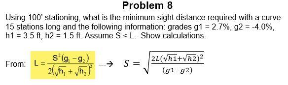 Solved Problem 8 Using 100 stationing, what is the minimum | Chegg.com