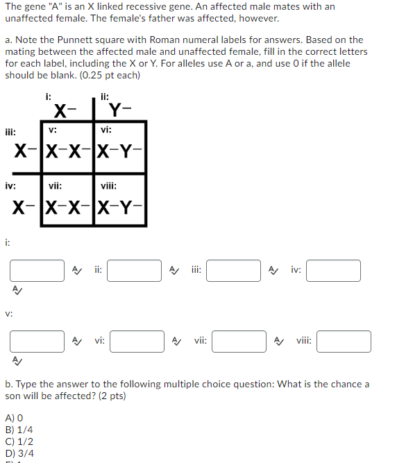 Solved The gene "A" is an X linked recessive gene. An | Chegg.com