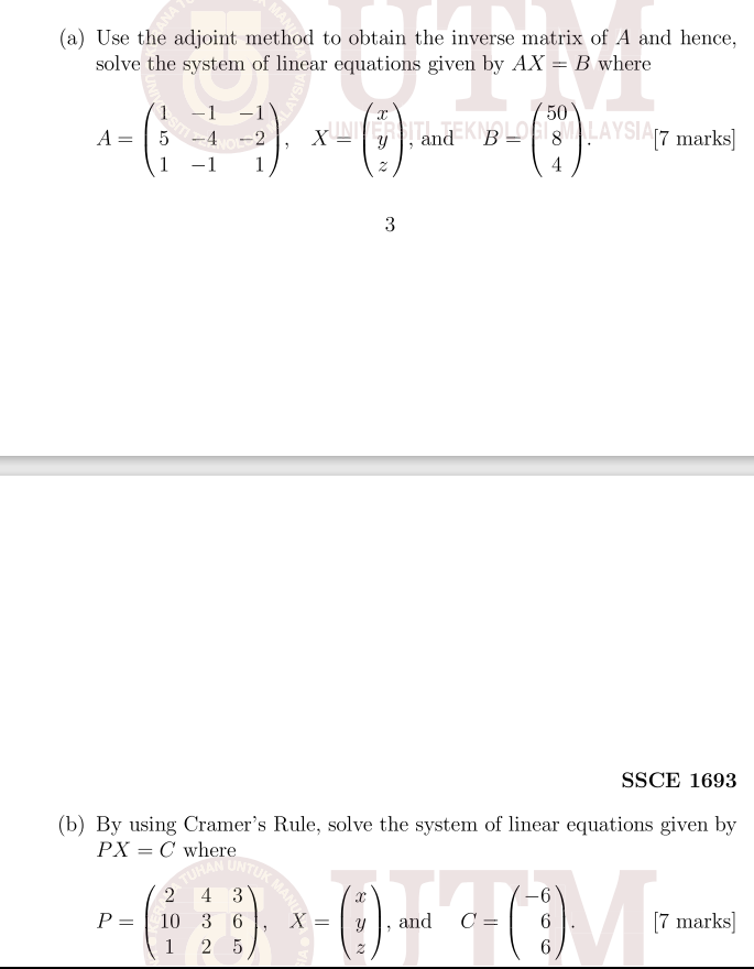 Solved (a) Use the adjoint method to obtain the inverse | Chegg.com