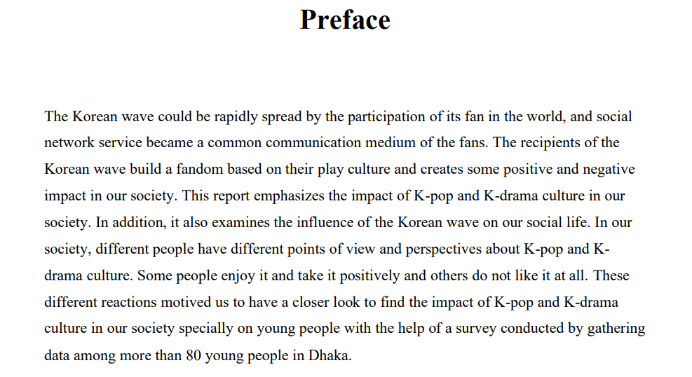Solved Sample Preface of the topic "Impact of K-pop and | Chegg.com