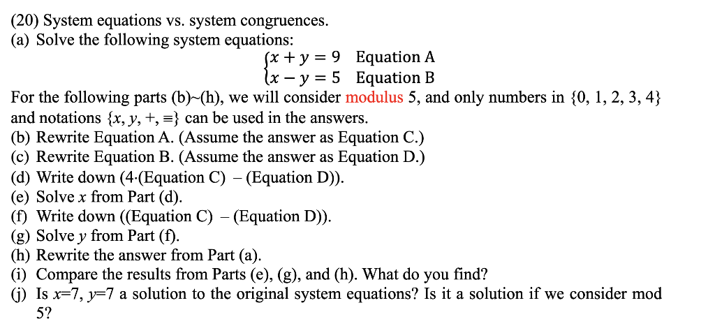 Solved (20) System equations vs. system congruences. (a) | Chegg.com