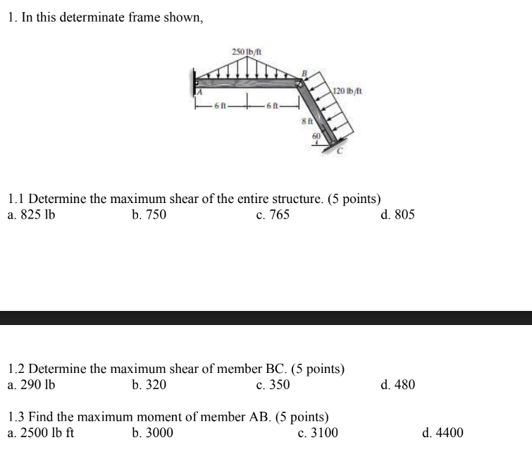 Solved 1. In this determinate frame shown, 1.1 Determine the | Chegg.com