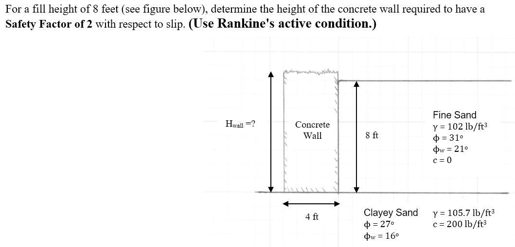 Solved For a fill height of 8 feet (see figure below), | Chegg.com