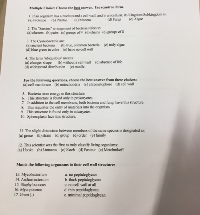 Solved Multiple Choice: Choose the best answer. Use scantron | Chegg.com