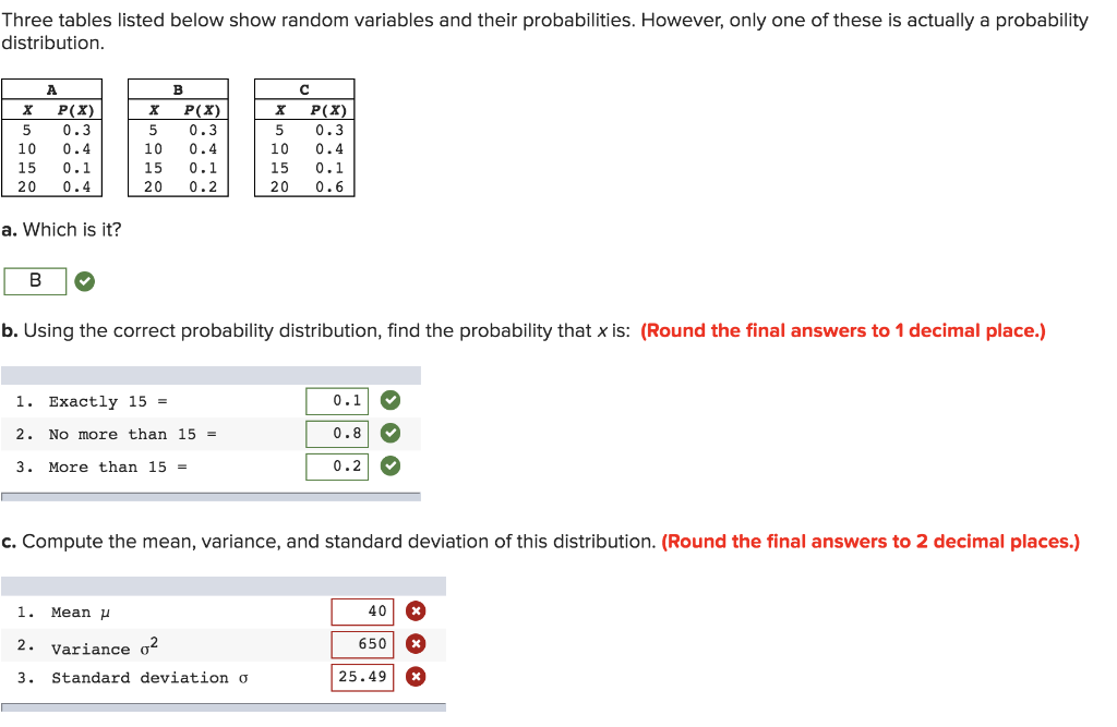 Solved Three tables listed below show random variables and | Chegg.com