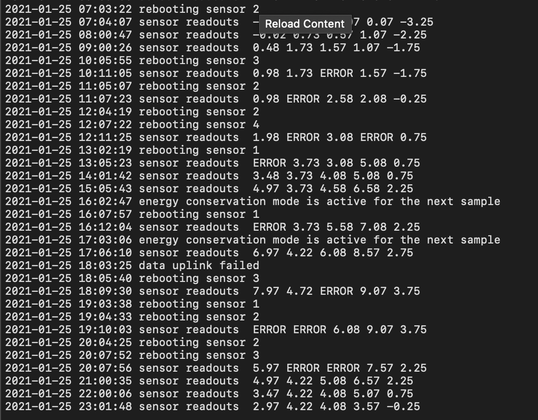 Ex. 1 — Parsing sensor logs for analysis (20 Points) | Chegg.com