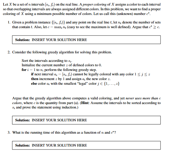 Solved Let x be ﻿a set of n ﻿intervals [si,fi) on ﻿the real | Chegg.com