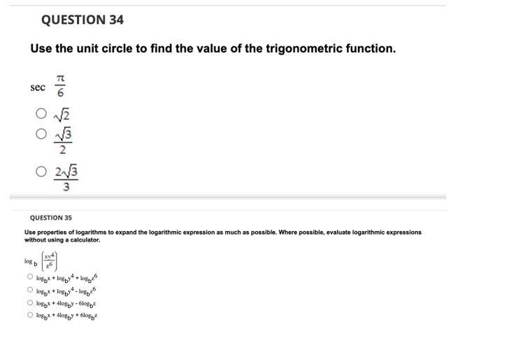 Solved Use the unit circle to find the value of the | Chegg.com