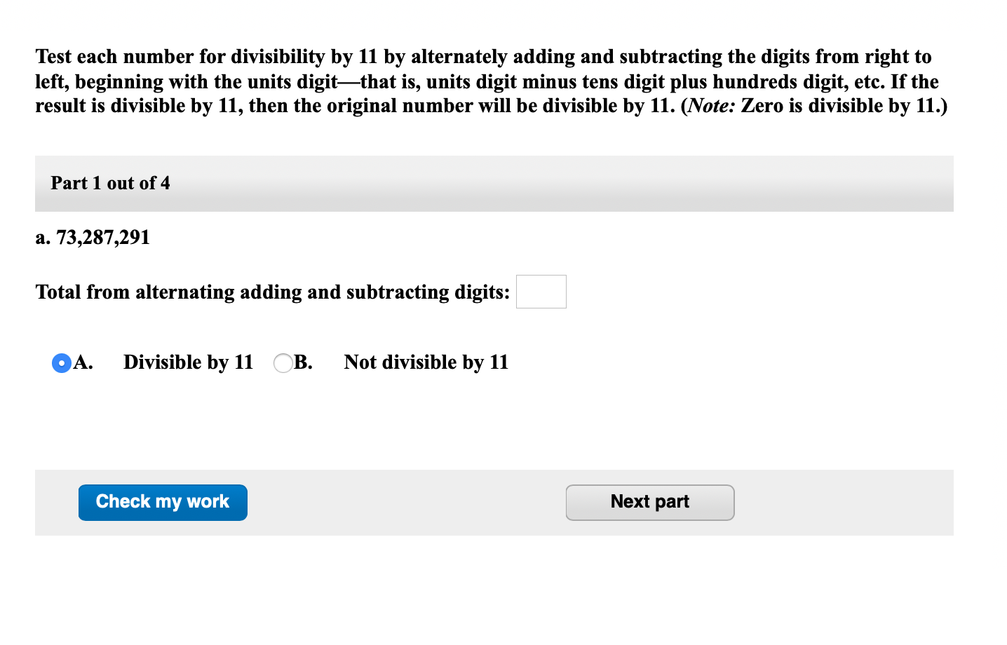 Solved Test each number for divisibility by 11 by | Chegg.com