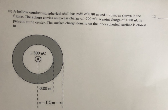 Solved 10) A hollow conducting spherical shell has radii of | Chegg.com
