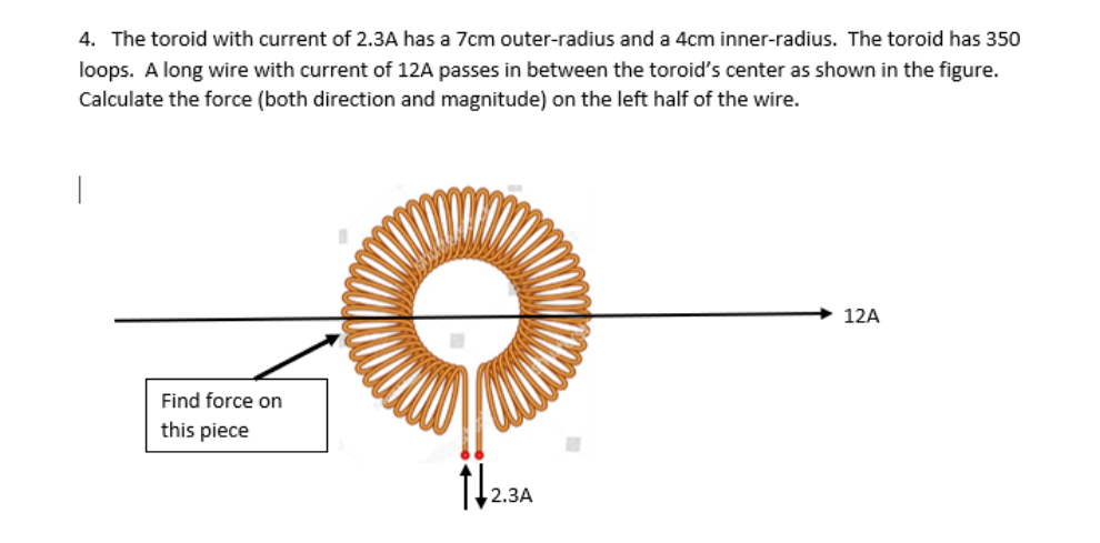 Solved 4. The toroid with current of 2.3A has a 7cm | Chegg.com