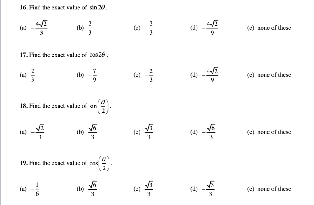 Solved For problems 13 through 19 assume that cosθ=−31 and | Chegg.com
