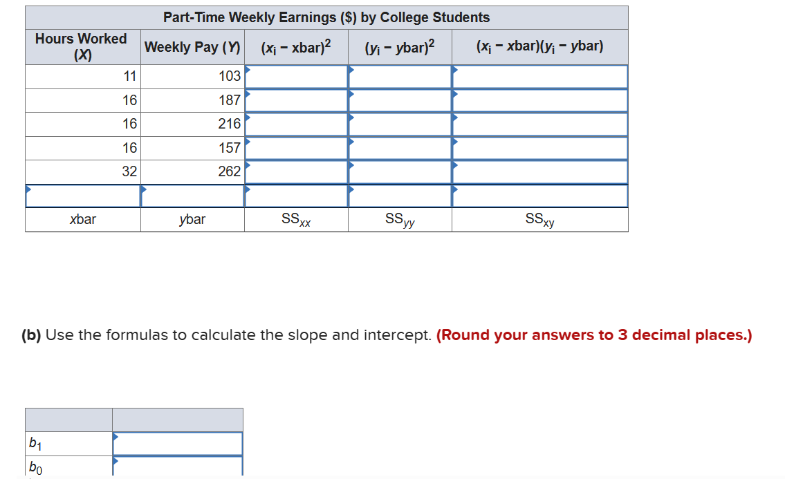 Solved (b) ﻿Use the formulas to calculate the slope and | Chegg.com