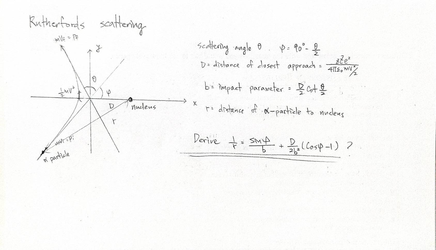 Solved Rutherfords scattering Scattering angle θp=90∘−2θ D= | Chegg.com