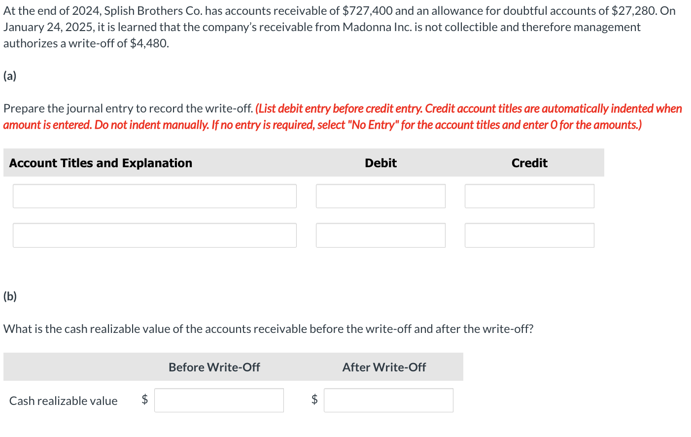Solved At the end of 2024 , Splish Brothers Co. has accounts | Chegg.com