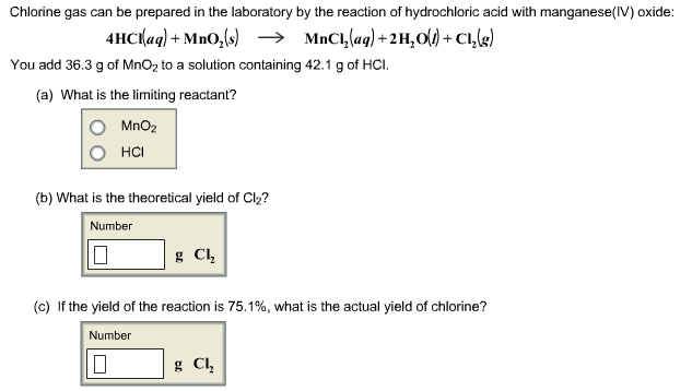 Solved Chlorine gas can be prepared in the laboratory by the | Chegg.com