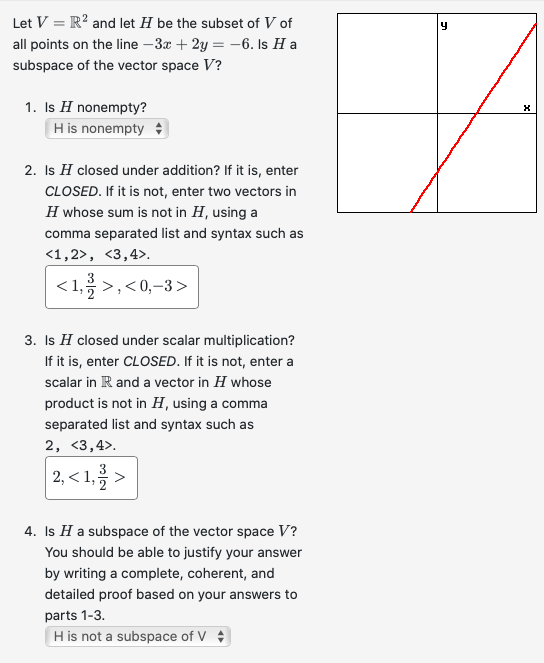 Solved Let V=R2 and let H be the subset of V of all points | Chegg.com