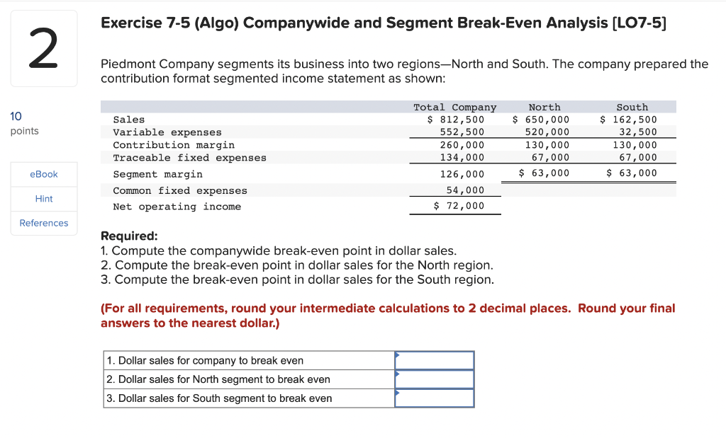 Solved Exercise 7-5 (Algo) Companywide and Segment | Chegg.com