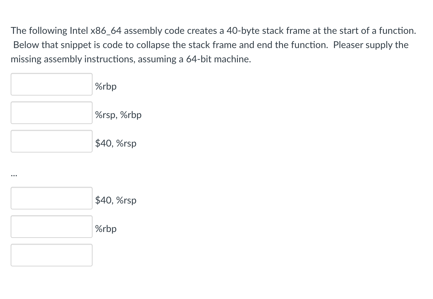 The following Intel x86_64 assembly code creates a | Chegg.com