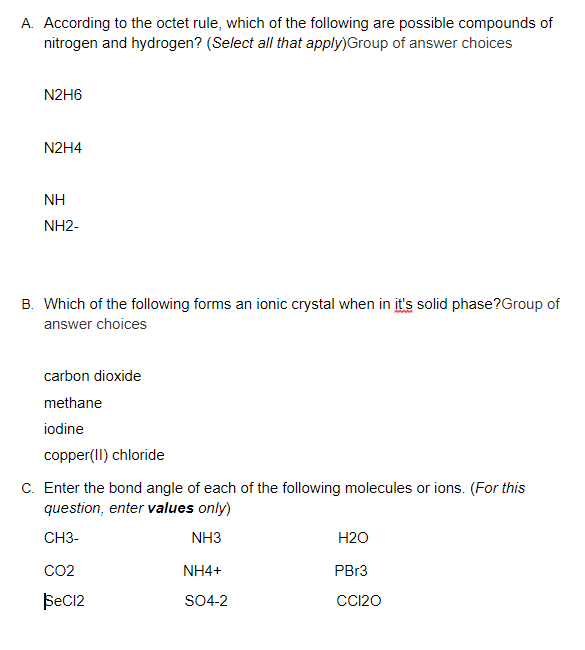 Solved A. According to the octet rule, which of the | Chegg.com