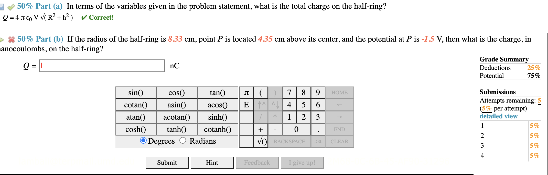 Solved (9\%) Problem 4: A circular arc of conducting | Chegg.com