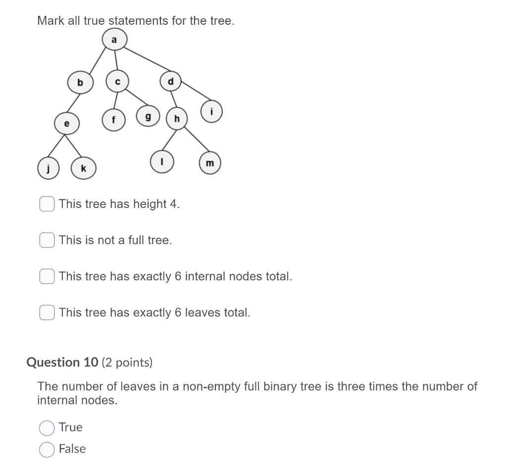 Solved Mark all true statements for the tree. b g m k This | Chegg.com