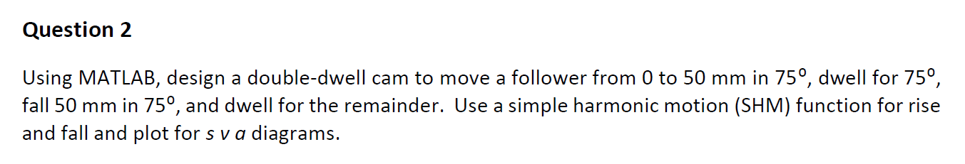 Solved Question 2 Using MATLAB, design a double-dwell cam to | Chegg.com