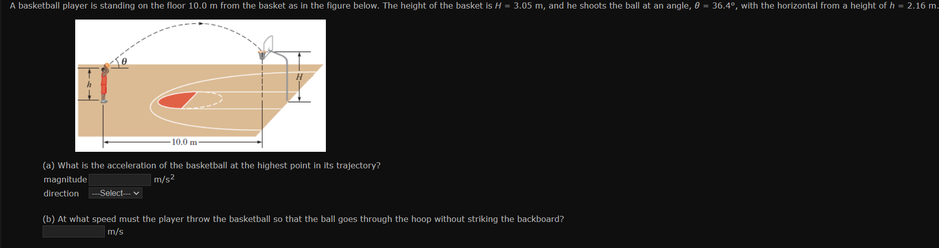 Solved (a) What is the acceleration of the basketball at the | Chegg.com