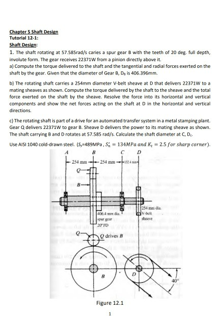 Solved Chapter 5 Shaft Design Tutorial 12-1: Shaft Design: | Chegg.com