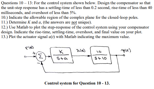 Solved Questions 10−13 : For the control system shown below. | Chegg.com