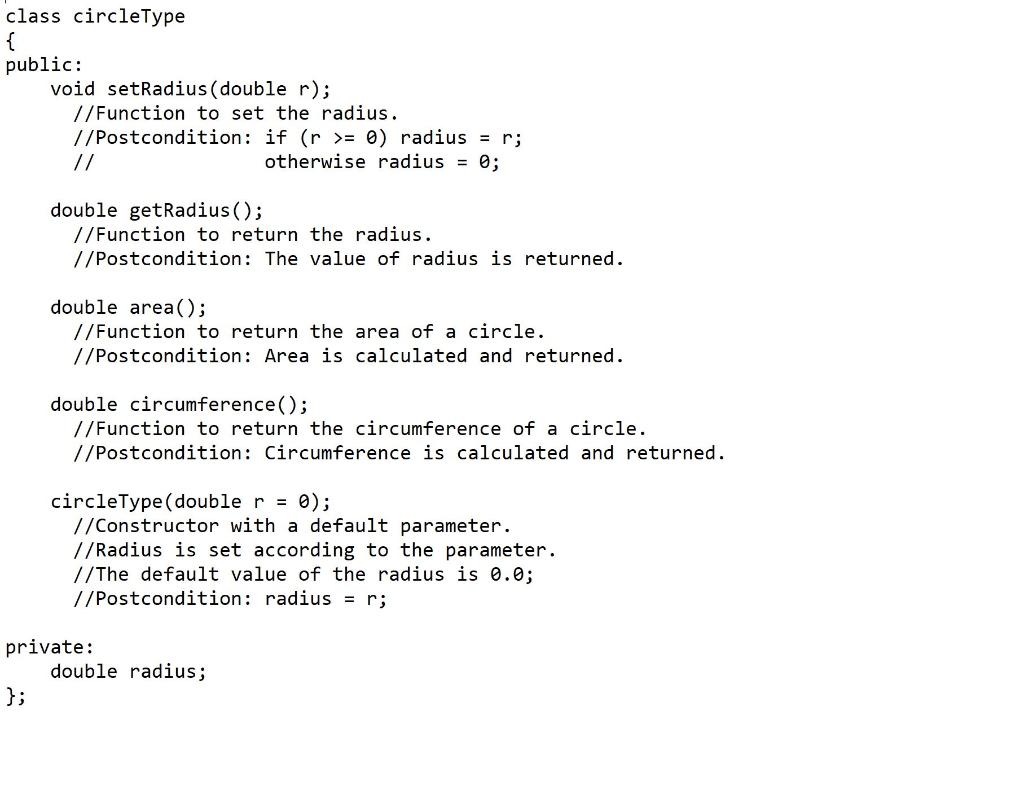 Solved Use the circleType class example from chapter 10 | Chegg.com