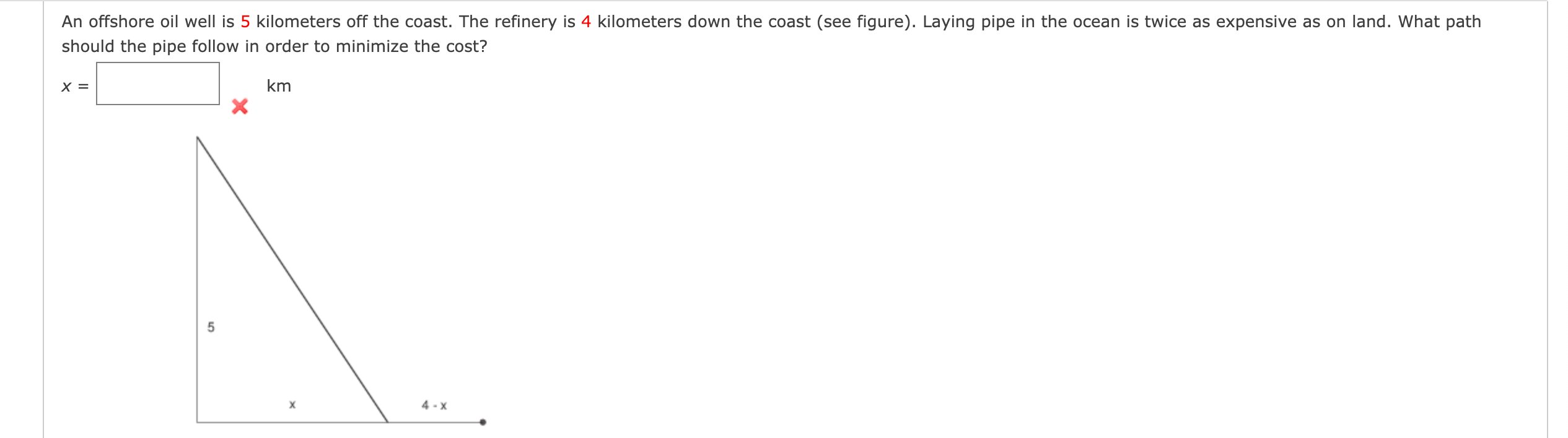 Solved An Offshore Oil Well Is 5 Kilometers Off The Coast Chegg