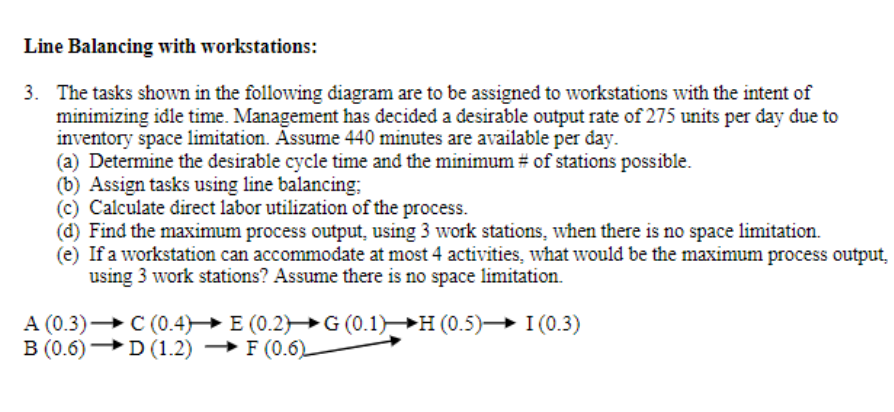 Solved Line Balancing with workstations: 3. The tasks shown | Chegg.com