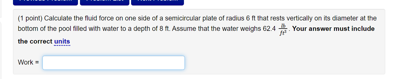 Solved (1 point) Calculate the fluid force on one side of a | Chegg.com