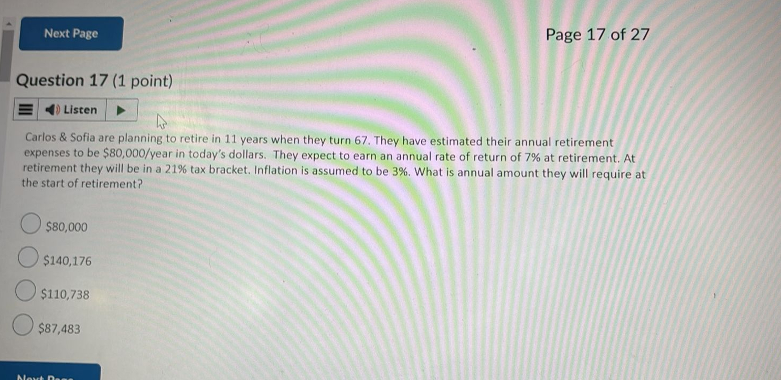 Solved Question 17 (1 ﻿point)Carlos & Sofia are planning to | Chegg.com