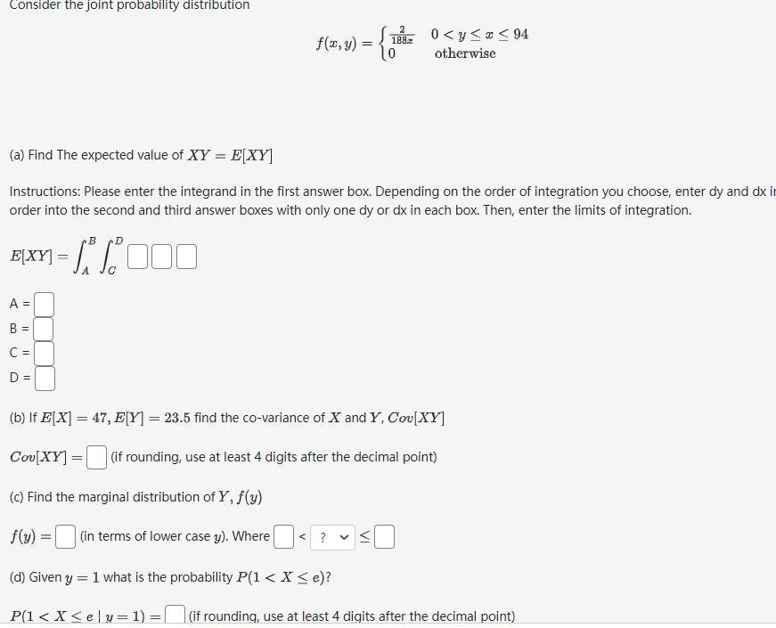 Solved Consider the joint probability distribution | Chegg.com