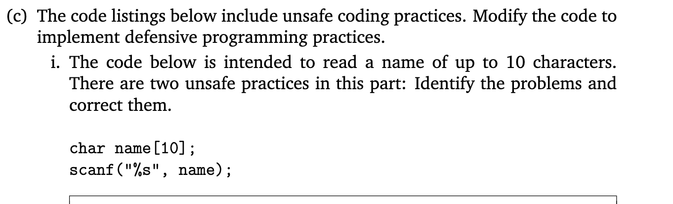 Solved The code listings below include unsafe coding | Chegg.com
