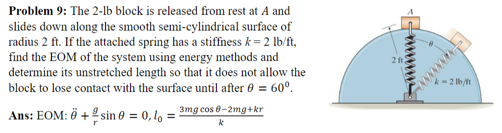 Solved Problem 9: The 2-lb block is released from rest at 𝐴 | Chegg.com