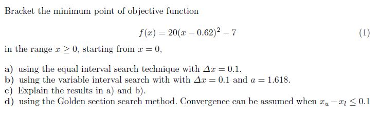 Bracket the minimum point of objective function f(x) | Chegg.com