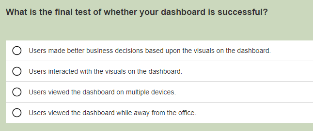 Solved What is the final test of whether your dashboard is | Chegg.com